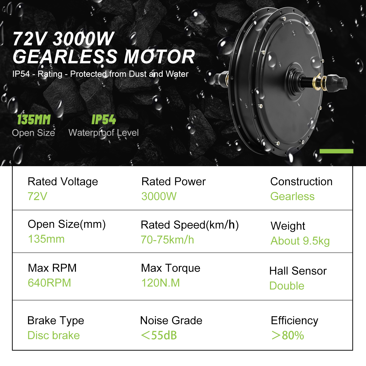 72v 3000w High Torque Hub Motor Electric Bike Kits - GREEN PEDEL