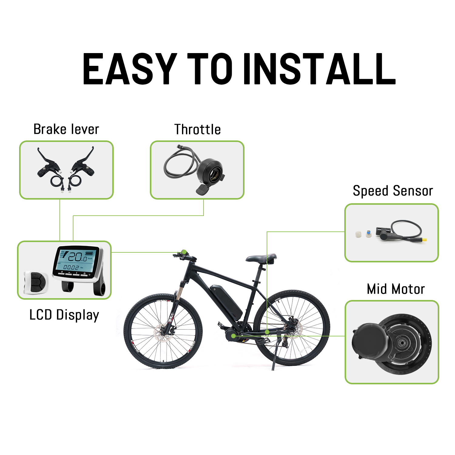 48V 750W TSDZ8 Mid Drive Motor Kit - GREEN PEDEL